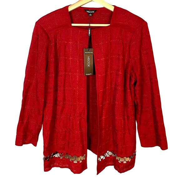 Misook | Sweaters | Nwt Misook Crimson Red Classic Knit Cardigan ...